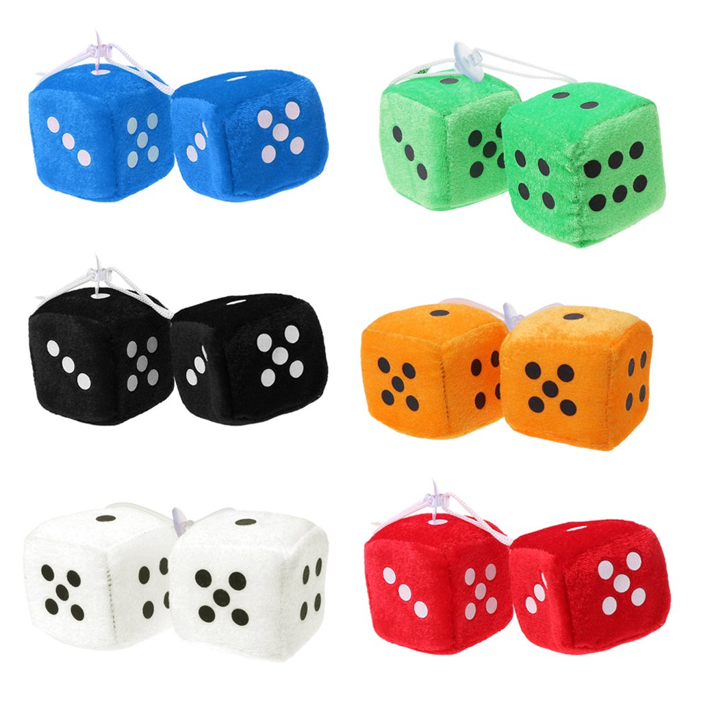 A FEI 1 Pair Fuzzy Dice Dots Rear View Mirror Hanger Decoration Car Styling Accessorie