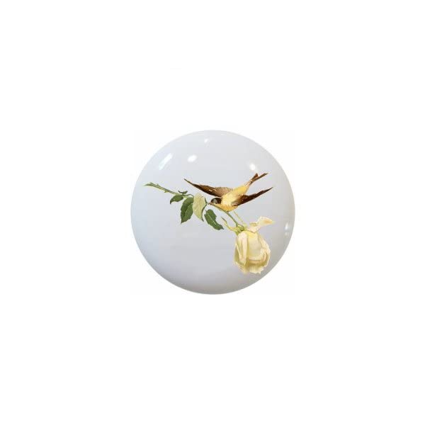 1907 Beauties by TGF Old-fashioned Women in Dresses Water Lilies Rose Bird Decorative Ceramic Dresser Drawer Pulls Cabinet Cupboard Knobs (14 bird white rose)