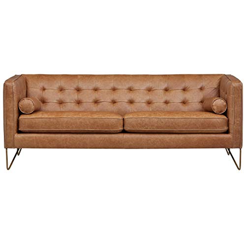 Amazon Brand – Rivet Brooke Contemporary Mid-Century Modern Tufted Leather Sofa Couch, 82"W, Cognac