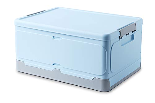 Durable Plastic Folding Storage Box Organizer with Lids, Folding Plastic Stackable, Containers for Home & Garage Organization (Blue)