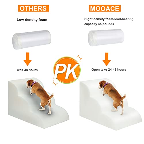 3 Steps Dog Ramp/Stairs for Beds and Couches,MOOACE Pet Stairs with Durable High Density Foam, Washable Cover and Pet Hair Remover Roller - Reduce Stress on Pet Joints/Easy to Walk