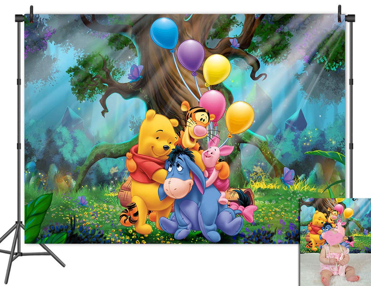 Little Bear Photography Backdrop 7x5ft Vinyl Newborn Baby Shower Forest Friends Cartoon Animals Baby Boys Girls Birthday Party Banner Decorations Cake Table Photo Booths Studio Props Supplies