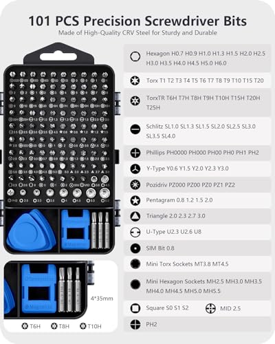 Precision Screwdriver Set, UnaMela Upgraded 122 in 1 with 101 Bits Repair Tool Kit, Magnetic Screwdriver Set with 21 Repair Tools for Electronics, Laptop, Computer, PC, iPhone, PS4, Game Console