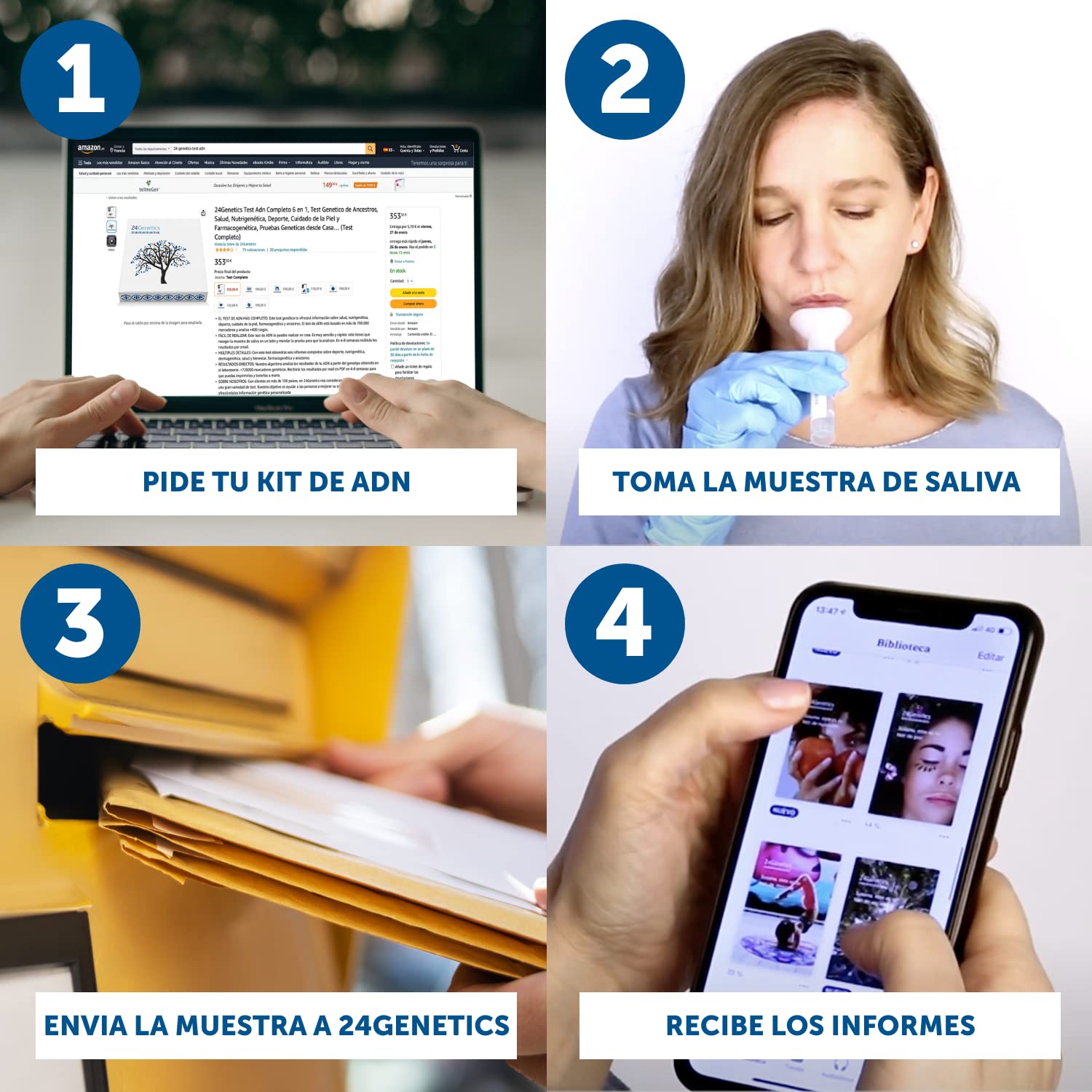 24Genetics - 6 in 1 DNA Test: Health, Nutrigenetics, Sport, Skin Care, Pharmacogenetics and Ancestry - Complete Genetic Test - Get All Our Reports at The Best Price