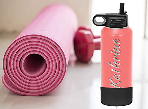 Polar Camel Personalized Water Bottles 32oz with Flip-Top Lid and Straw, Customized Vacuum Insulated Flask, Stainless Steel Sports Double Wall Thermos, Your Logo Name and Text Engraved in USA(Coral)