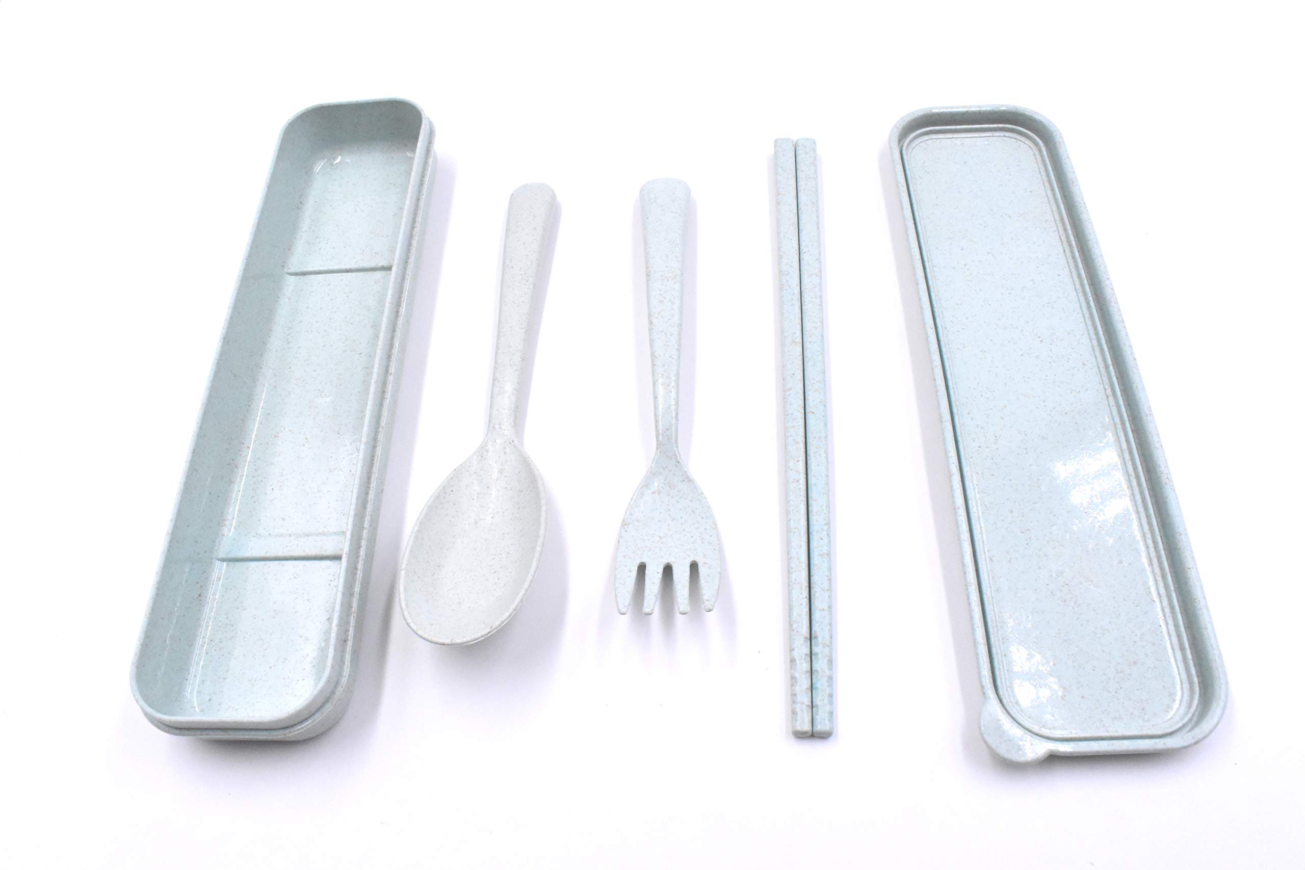 3PCS Portable Cutlery Blue Boreal Europe Style Healthy Eco-Friendly Wheat Straw Spoon Chopstick Fork Tableware set for Travel, Picnic, Camping or Just for Daily Use (Blue)