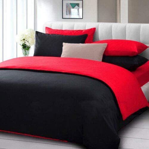 100% Cotton 600 Thread Count 3 Piece Reversible Duvet Set, 1 Piece Reversible Duvet Cover With Zipper Closure & Corner Ties And 2 Pillow Cover (King/California King Size, Black/Red)