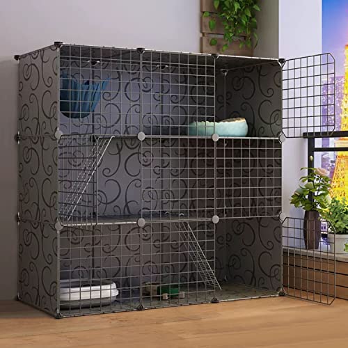 3 Tier Cat Cage Large DIY Cat Enclosure, Pet Playpen, Cat Playpen for Small Animals, Cat Houses for Indoor, Extra Large Exercise Place, Easy to Clean, Accommodates 1-3 Adult Cats (Size : Black 110x37