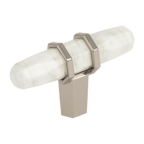 Amerock | Cabinet Knob | Marble White/Polished Nickel  | 2-1/2 inch (64 mm) Length | Carrione | 1 Pack | Drawer Knob | Cabinet Hardware