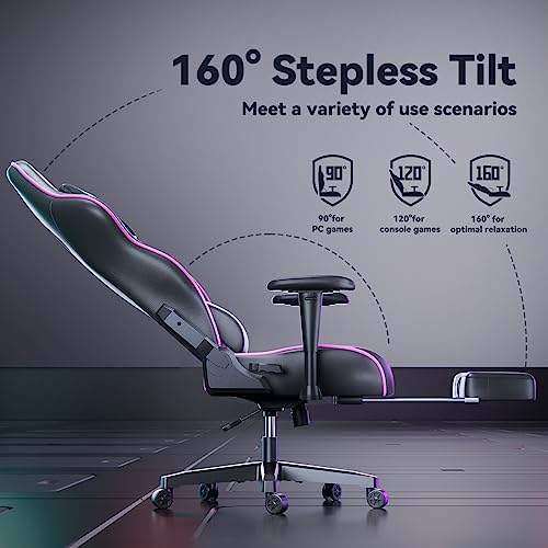 AutoFull C3 Gaming Chair Office Chair with Ergonomic Wingless Cushion PU Leather Racing Style PC Chair with Footrest and Lumbar Support Pillow,Black