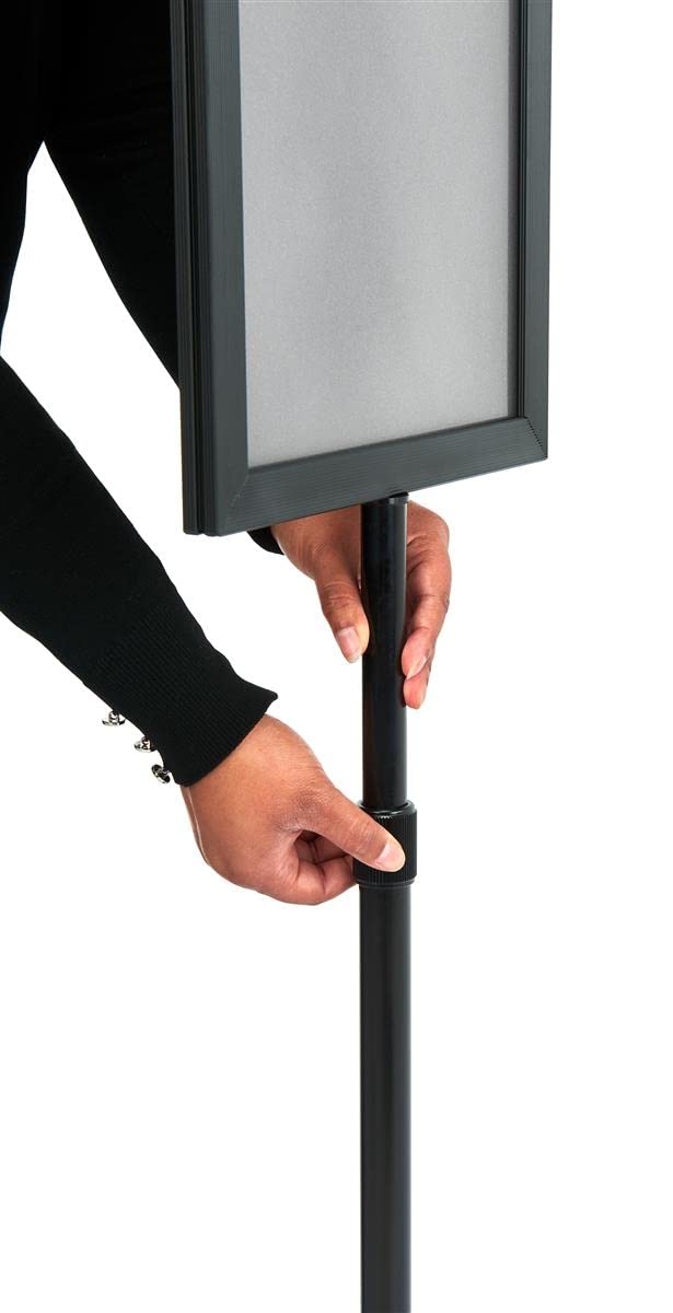 11x17 Sign Stand with Height-Adjustable Post, Top-Loading Sign Frame Includes PVC Backer and 2 Non-Glare Lenses for Double-Sided Presentations, Aluminum (Black)
