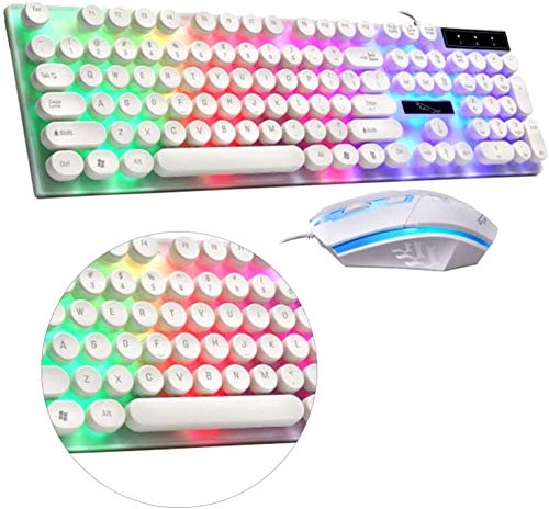 HJJWL Gaming Keyboard and Mouse Combo, RGB Rainbow Backlit Keyboard Compact USB Wired Mechanical Feeling Keyboard for Computer Gamer Office (White),Colour Name:Black (Color : White)