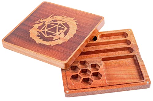 3DEGOS Portable Dragon Wooden Dice Box, Dice Tray for Dungeons and Dragons, DND Dice Set, Gifts, D&D, D and D, Pathfinder, Accessories, D20, Polyhedral, Resin Dice, Metal Dice, Bag, Tower