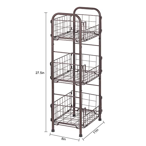 Bathroom Standing Shelf Unit, 3 Tier Towel Storage Shelf Metal Storage Rack for Bathroom Holds Bath, Soap, Shampoo, Paper and Toiletries(Brown)