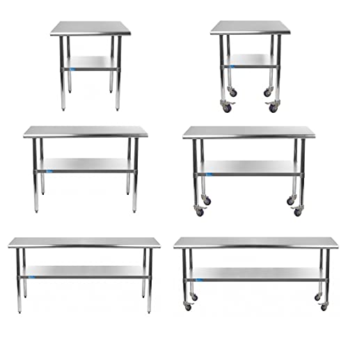 AmGood - Stainless Steel Table + Add Casters | Choose from 43 Sizes | NSF Metal Work Table for Kitchen Prep Utility | Commercial and Residential Applications