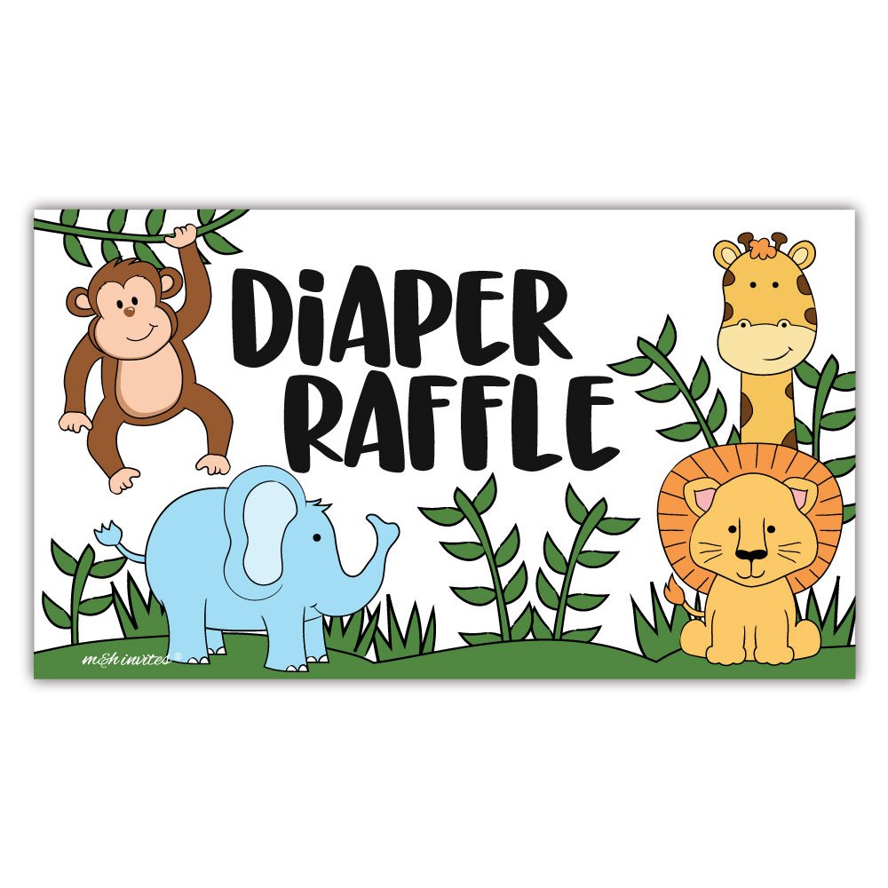 50 Safari Jungle Animals Diaper Raffle Tickets for Baby Shower - Invitation Inserts