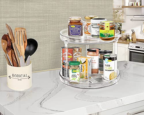 2 Tier Lazy Susan Bathroom Organizer Countertop,10.6inch Perfume Tray Makeup Skincare Organizers, Lazy Susan Turntable for Cabinet, Bathroom, Medicine Cabinet Organizer Spice Rack Organizer -Clear