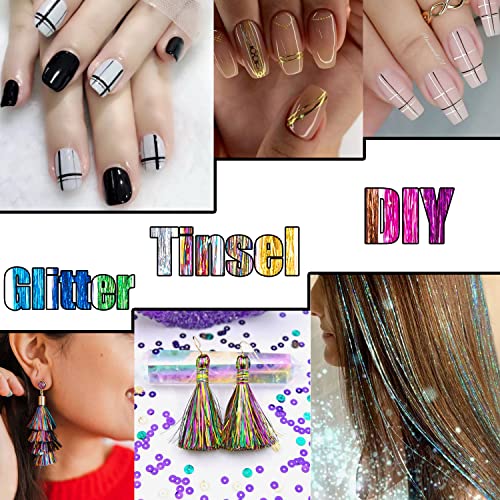 47 Inch 12 Colors Hair Tinsel 2400 Strands With Tool Sparkling Dazzle Glitter Shiny Hair Extensions Hair Tinsel Kit