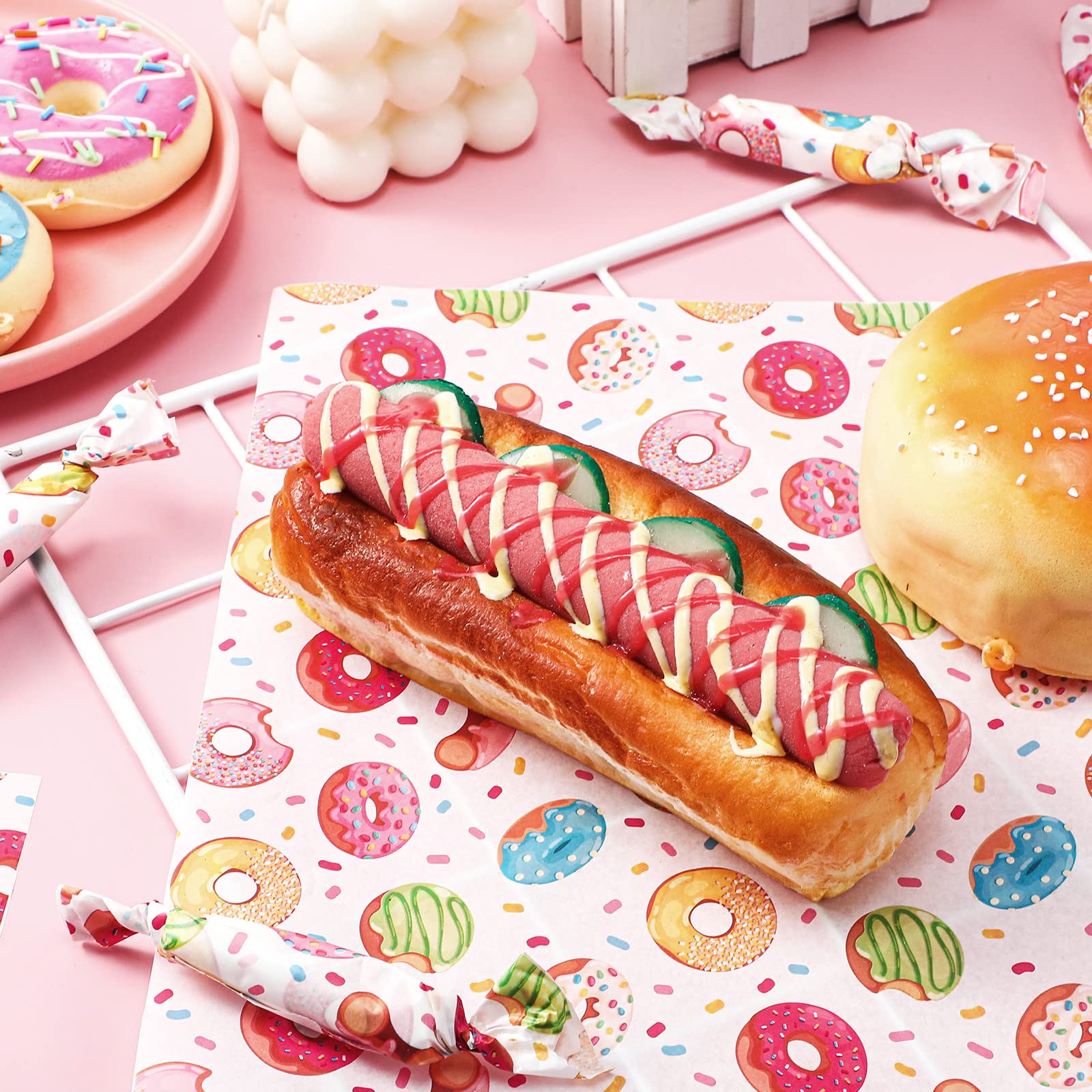150 Pcs Donut Wax Paper Sheets, 10 x 8 Inch Hamburger Patty Paper, Sandwich Separators Wrap Paper for Home Restaurants Kitchen Baking Summer Party Supplies