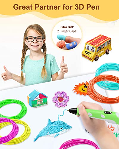24 Colors 3D Pen PLA Filament Refills, 1.75mm Premium Printing Filament for 3D Printer/3D Pen, Each Color 10 Feet, Total 240 feet, with 2 Finger Caps by Vomika (24)