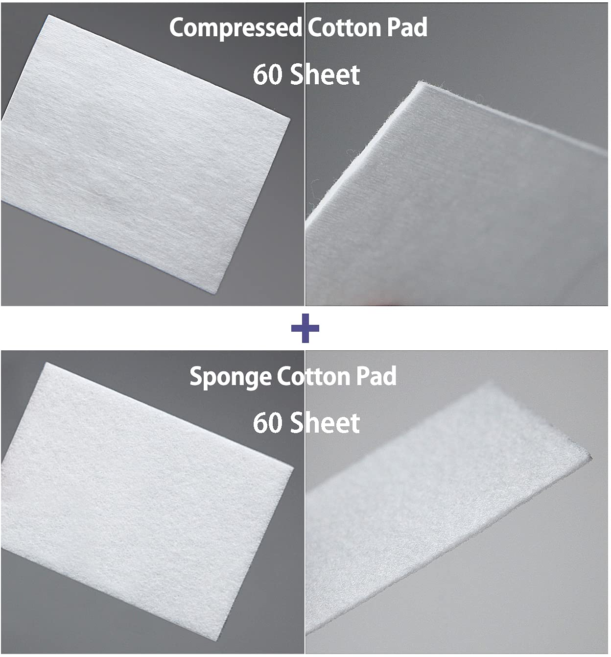 Beejong [120EA] Premium 2 in 1 Facial Cleansing Square Cotton Pads - Two Types of Face Wipes Cotton Pads for Toner, Makeup Remover | Compressed 60EA & Sponge 60EA | Made in Korea (1 Pack)