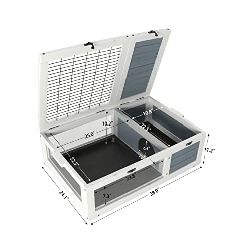 GDLF Wood Tortoise House Indoor Turtle Habitat Reptile Cage Removable Waterproof Tray (Grey &White)