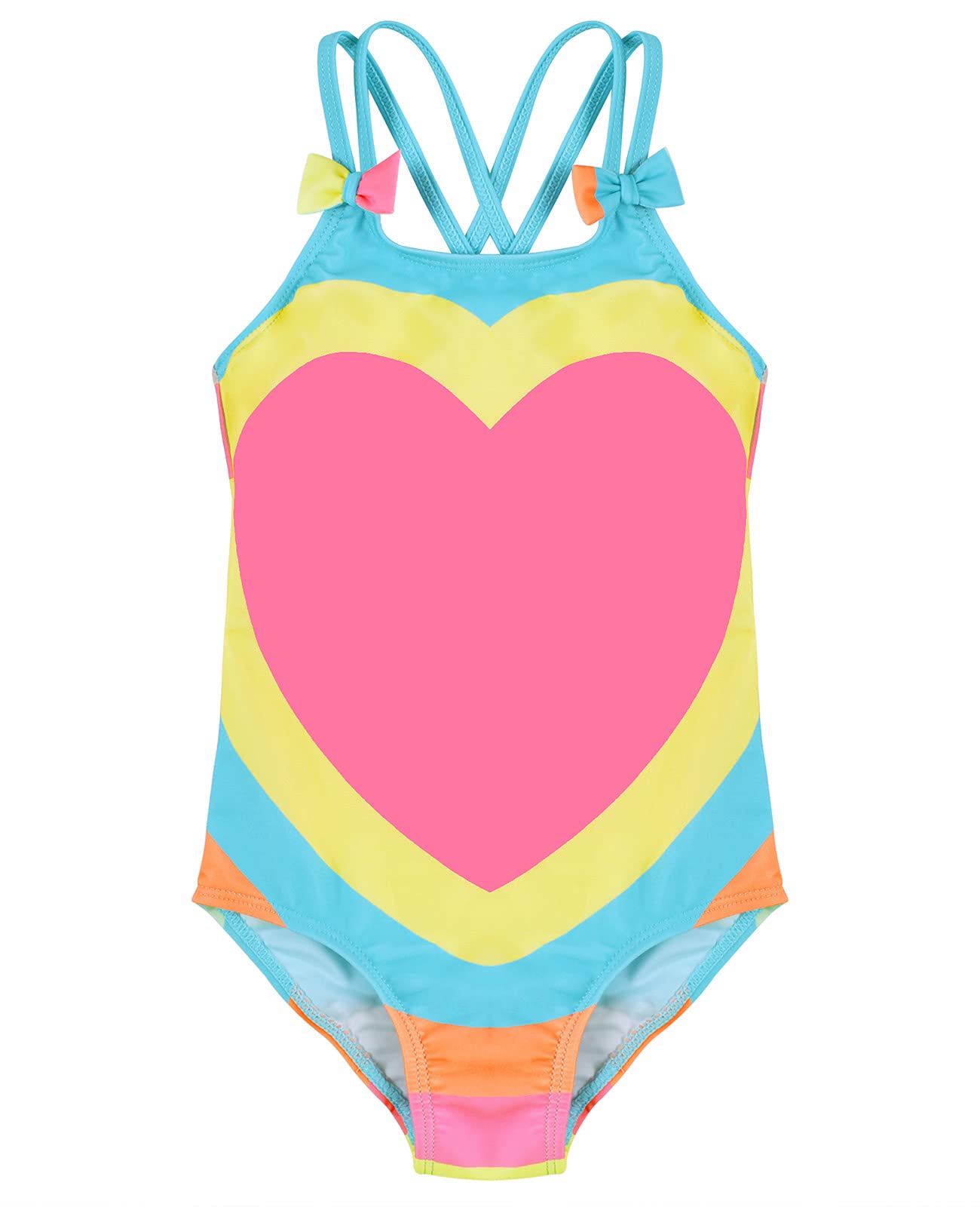 UONBOX Toddler Baby Girl Swimsuits One Piece Swimwear Cute Ruffled Bathing Suit Beachwear 6M-4T (24 Months, Pink Heart)