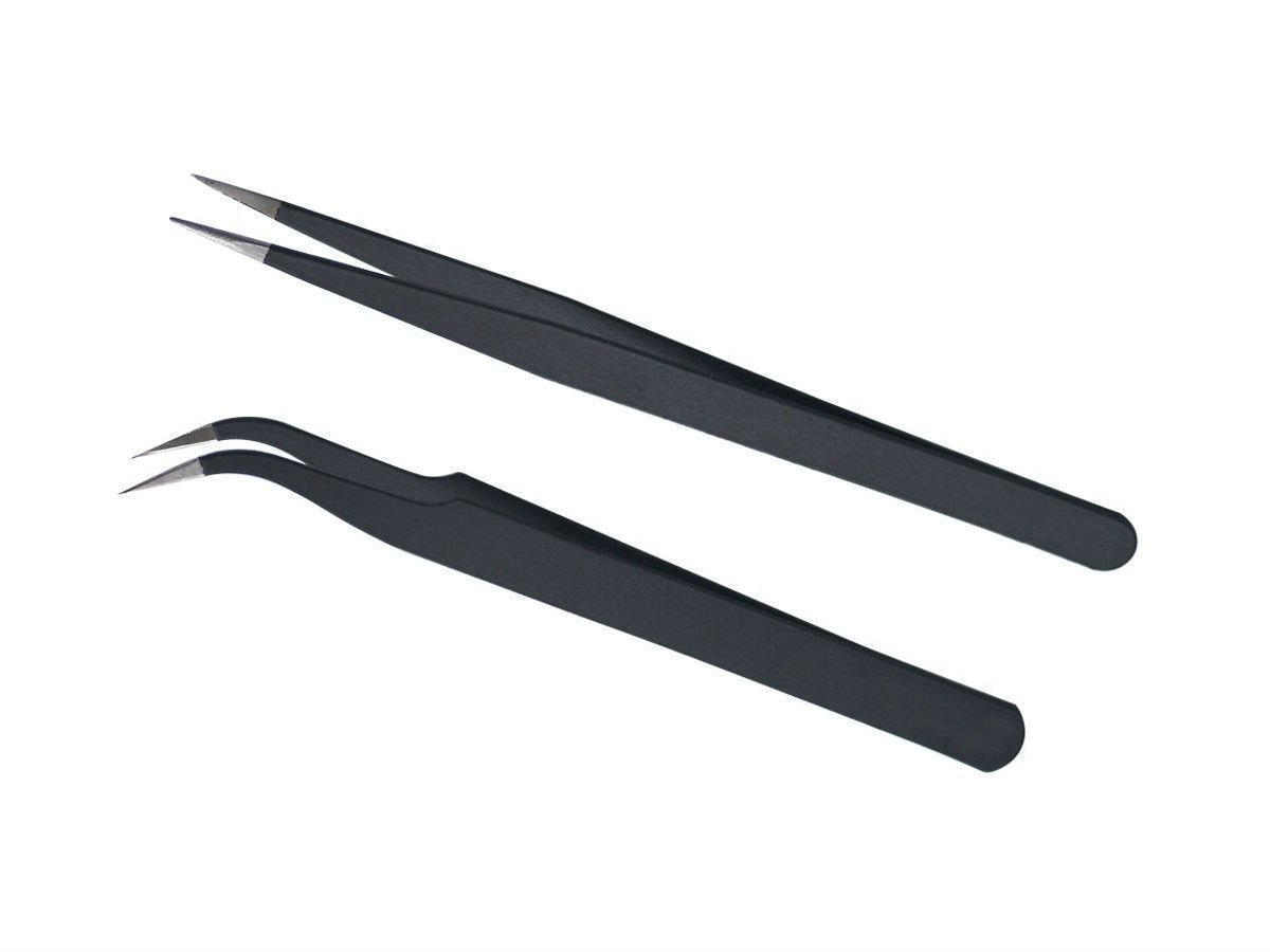 AKOAK The Best Precision Anti-Static Stainless Steel Professional Slim Tip-point and Curved Point Tweezers for Eyelash Extension,Nail Art,Electronics and Jewelry Making,Pack of 2