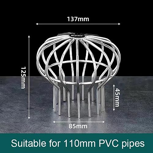 304 Stainless Steel Gutter Guard Drain Covers Outdoor, 50mm/75mm/110mm/160mm Gutter Pipe Leaf Wire Drain Guards Keeps Gutter Downpipes Clear, Drain Outdoor Roof Anti- Blocking Line Cap (Size : 110mm