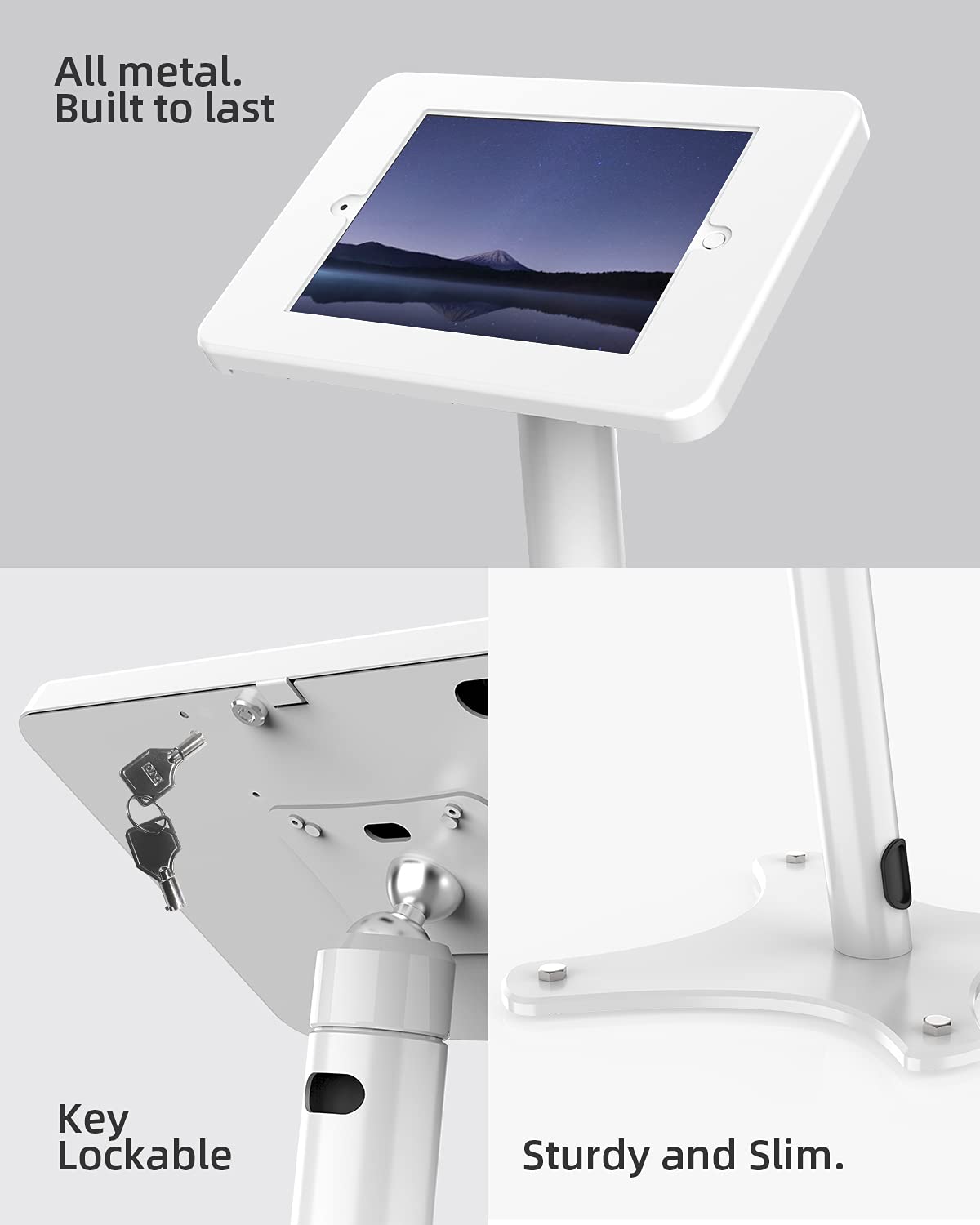 Beelta Tablet 10.2 Floor Stand Kiosk Compatible with 10.2 iPad 7 8 9 Anti Theft Key Lock Swivel BSF301T