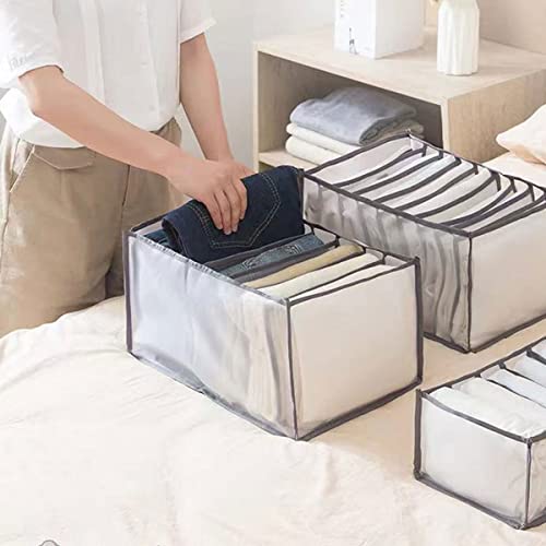 3 Pcs 7 Grids Washable Wardrobe Clothes Organizer,Jeans Compartment Storage Box, Foldable Closet Drawer Organizer Clothes Drawer Mesh ,and 9 Grids Shirts, T-shirts Grid (2 pcs Jeans Grid+Leggings Grid)