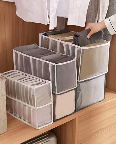 3 Pack Washable Wardrobe Clothes Organizer, Jeans Leggings Compartment Storage Box Closet, Drawer Organizers for Clothing, Folding Clothes Mesh Separation Organizer (White Jeans+T-shirts+Leggings)