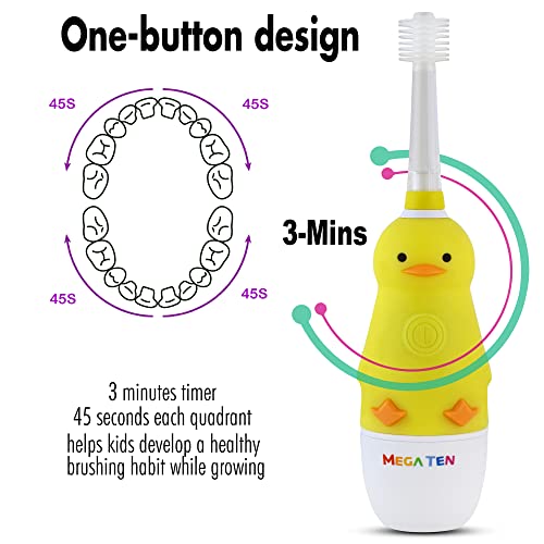 Brilliant Kids Sonic Electric Toothbrush Characters with Flashing Lights and Fine Bristles - Fun Brushing for Parent and Child, Ages 3-8, Duck