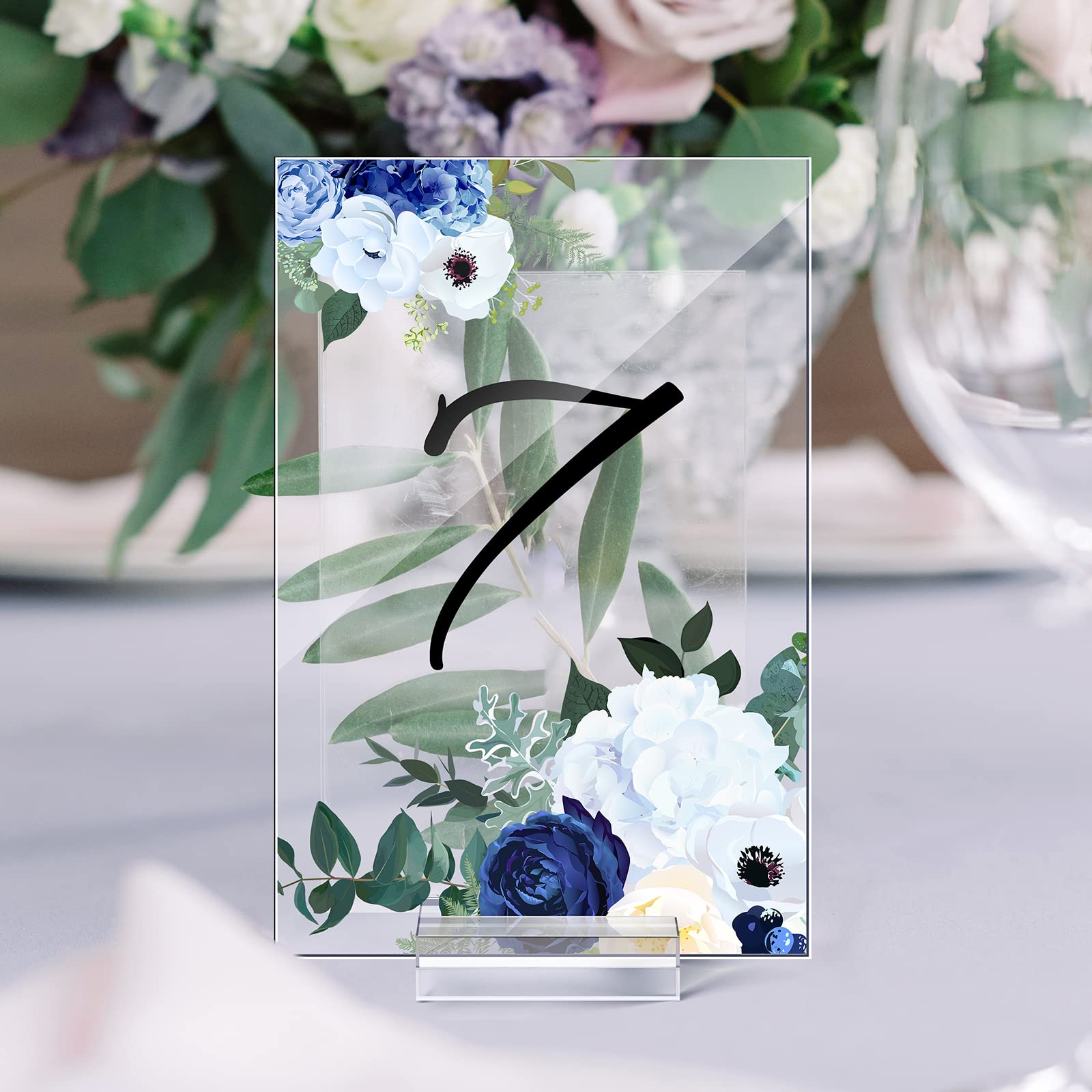 12 Pcs Clear Acrylic Place Cards with 12 Acrylic Holder Wedding Table Numbers with Acrylic Stand DIY Table Name Cards Plates for Wedding Reception Banquet Decors(5 x 7 x 0.08 Inch)