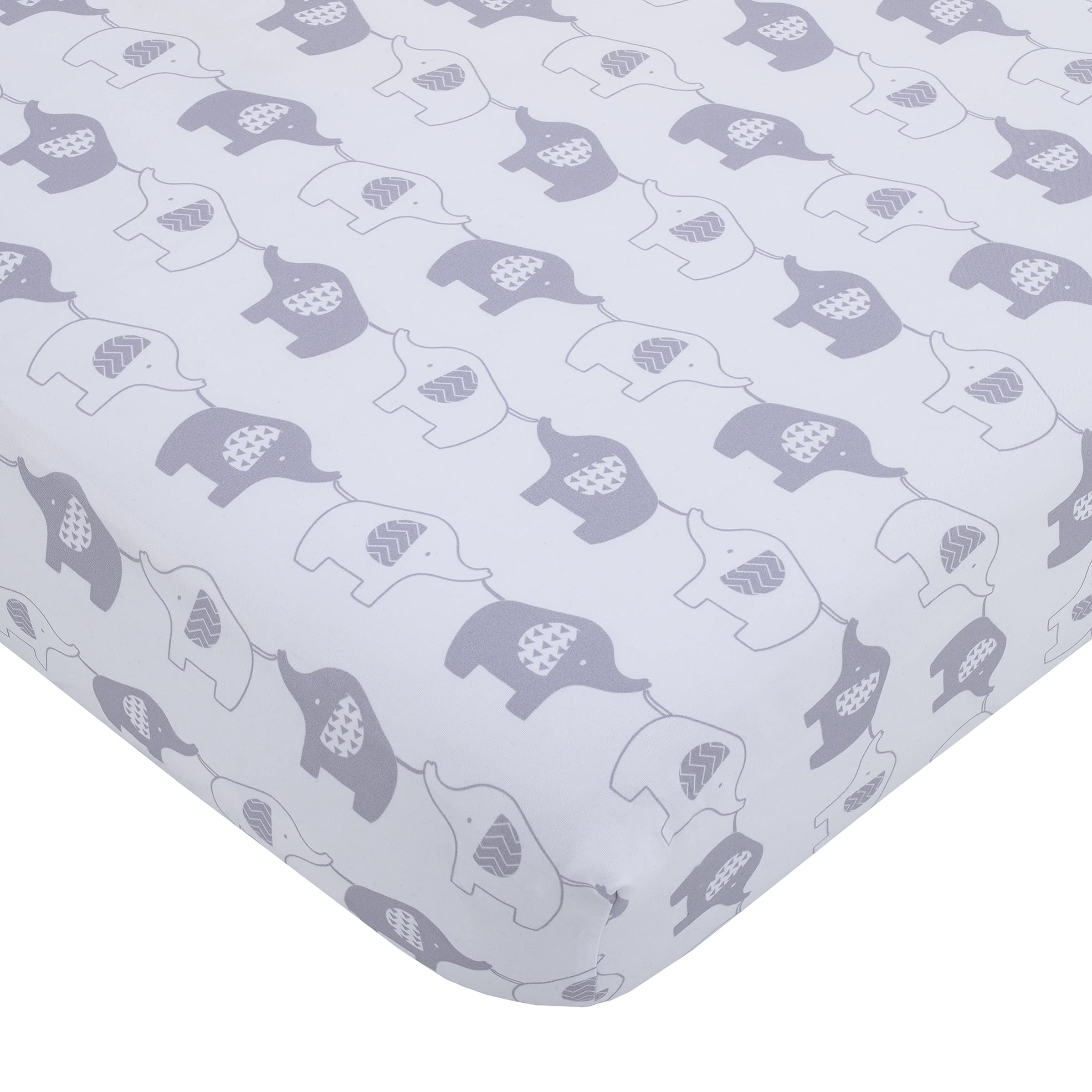 NoJo Little Love Elephant Stroll Dream Big Clouds and Stars with Chevron Border 3 Piece Nursery Mini Crib Bedding Set - Comforter, and Two Fitted Mini Crib Sheets