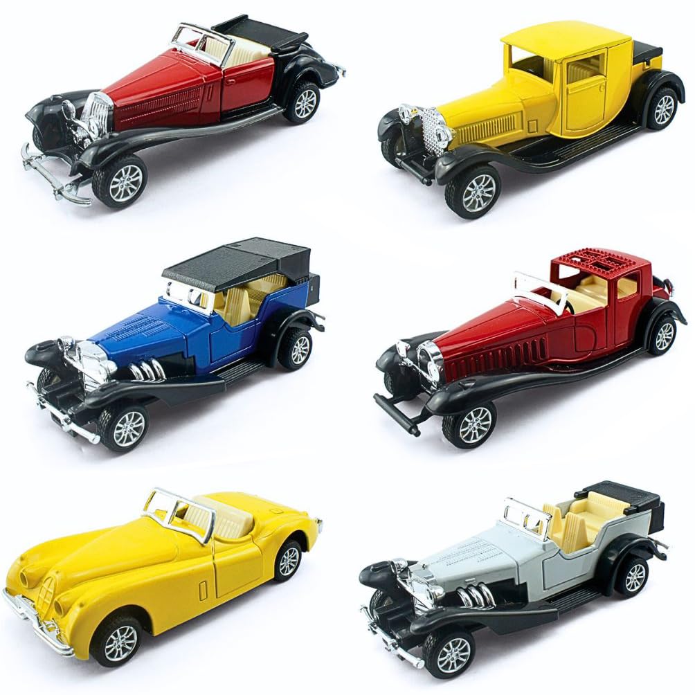 6 Pack - Diecast Cars Antique Classic American Vehicles with Pullback Action and Openable Doors, Collectible Vintage Retro Model Cars Toy for Display and Gifts for Kids (1:32 Scale)