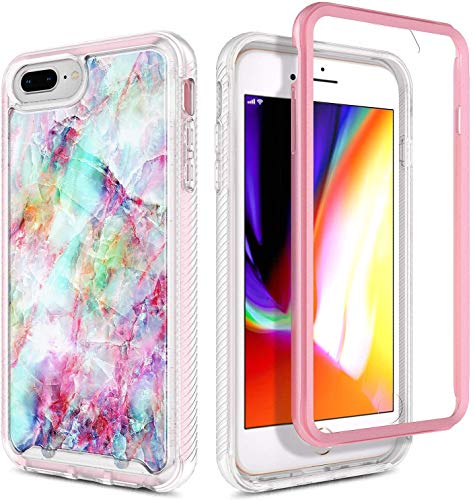 E-Began iPhone 8 Plus Case, iPhone 7 Plus Case, iPhone 6 Plus/6s Plus Case with [Built-in Screen Protector], Full Body Shockproof Protective Matte Bumper Cover, Marble Design Durable Case -Fantasy