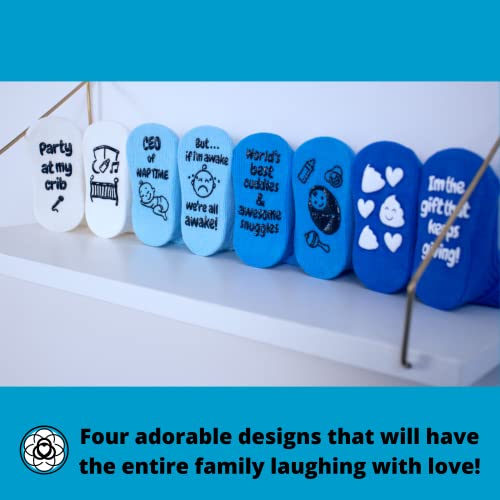 jan de kids Newborn Baby Socks Gift Set - 4 Soft Pairs - Comfortable - Unique - Funny - Perfect for Baby Showers - Sized 0-6 Months