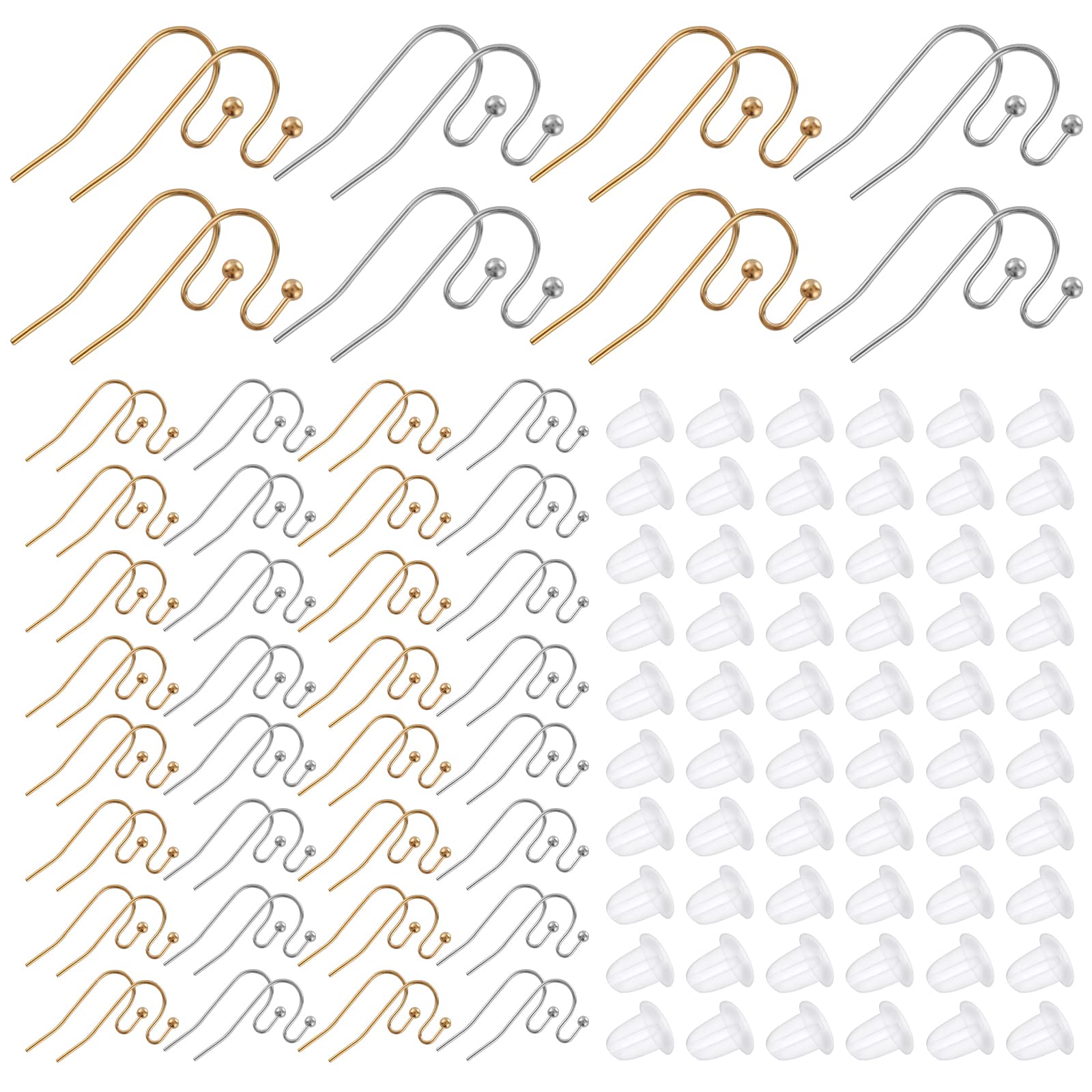 150 Paare Earing Hooks Silver Earring Hooks for Jewelry Earring Hooks Making Sterling Silver Earring Hooks Stainless Steel Jump Rings and Clear Rubber Earring Backs for DIY Jewelry Making