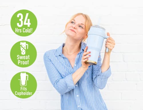 REDUCE 40 oz Tumbler with Handle and Straw, Stainless Steel with Sip-It-Your-Way Lid - Keeps Drinks Cold up to 34 Hours - Sweat Proof, Dishwasher Safe, BPA Free - Glacier, Opaque Gloss Mug