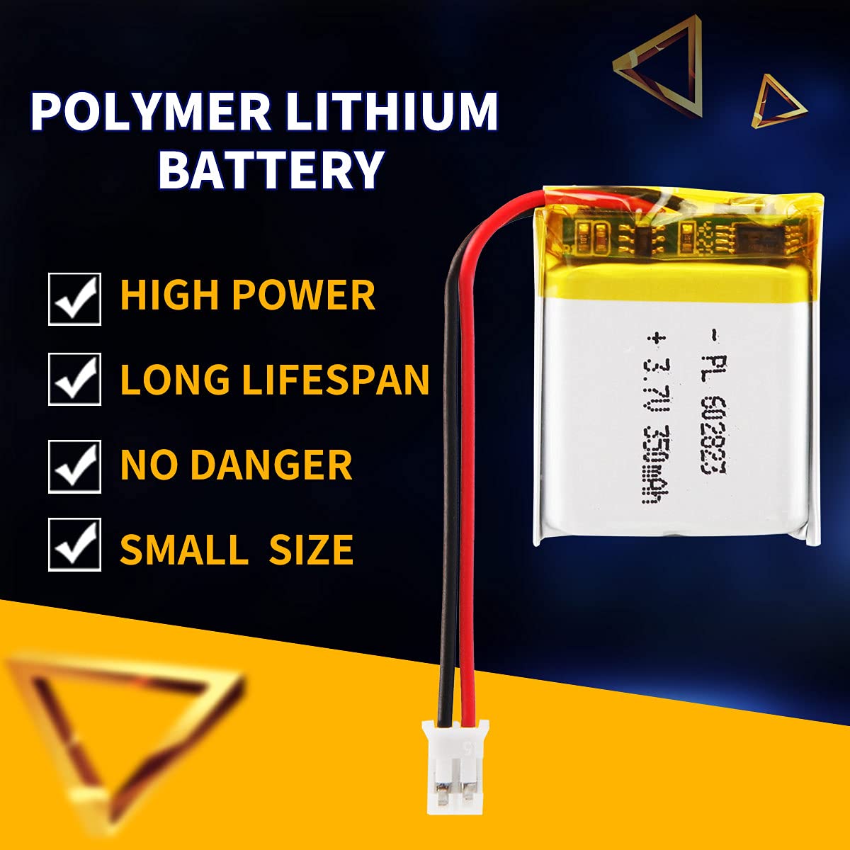AKZYTUE 3.7V 350mAh 602823 Lipo Battery Rechargeable Lithium Polymer ion Battery Pack with JST Connector