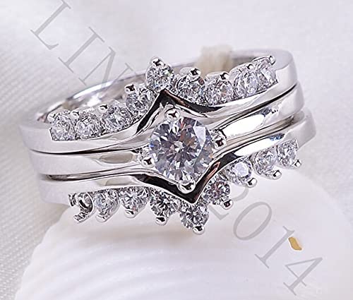 10KT White Gold Filled 1CT AAA CZ Women's Wedding Ring Bridal Sets 3 in 1 (White,7)