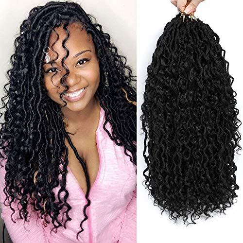 6 Packs Goddes]s River Faux [Loc]s Wavy [Crochet] With Curly [Hair] In Middle And Ends [Boho Synthetic [Hair] Extension（18inch,1B）