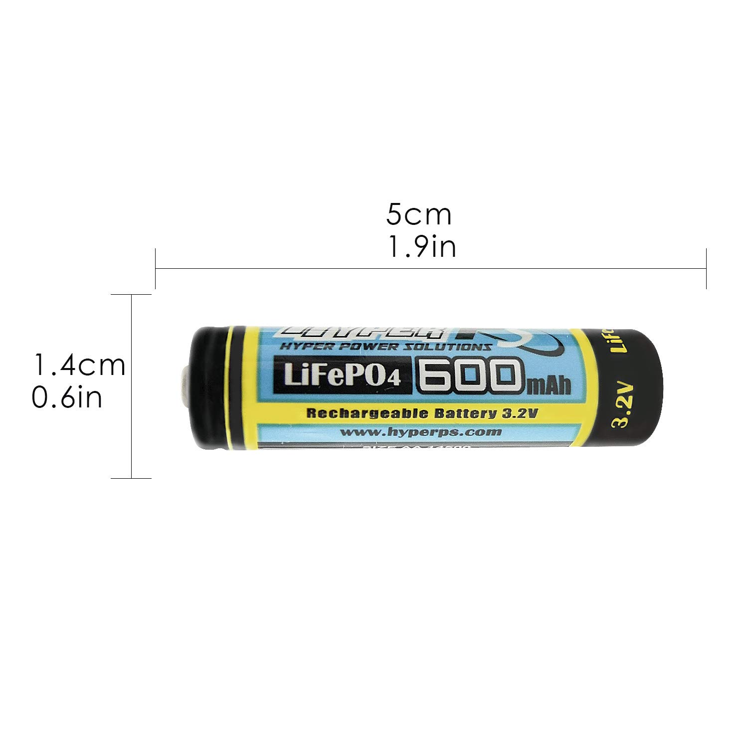 HYPERPS 3.2V AA 600mAh Rechargeable Battery for Solar Panel Light, Tooth Brush, Shaver, Flashlight (2-Pack)