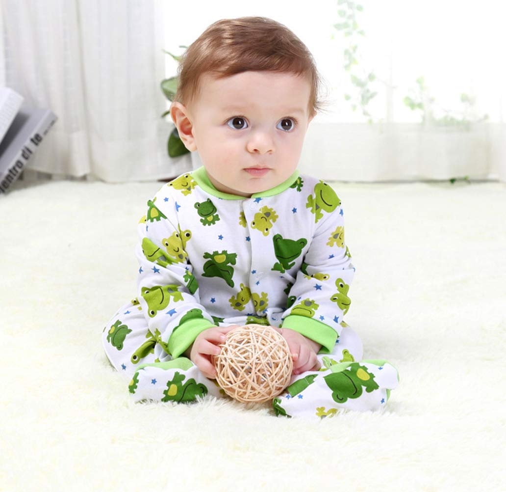 Feidoog Baby Footed Cotton Long Sleeve Romper Animal Printed Jumpsuit Sleeper Sleep and Play,Frog,3-6M