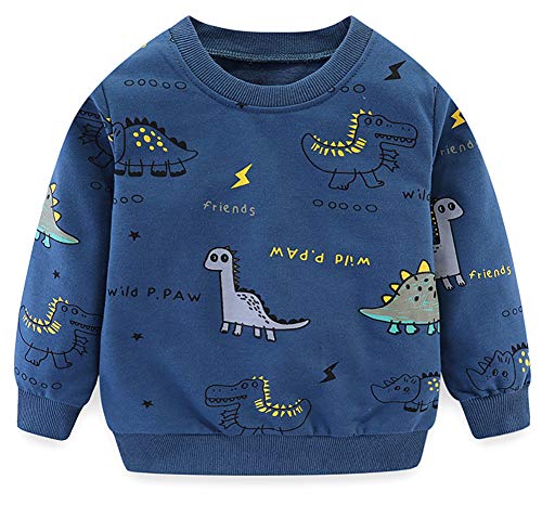 BOMDEALS Cute Valentines Sweatsuit for Toddler Boys - Kids Cartoon Pentacle Dinosaur Printed Long Sleeve Top Pants Outfits(Navy,110,315)