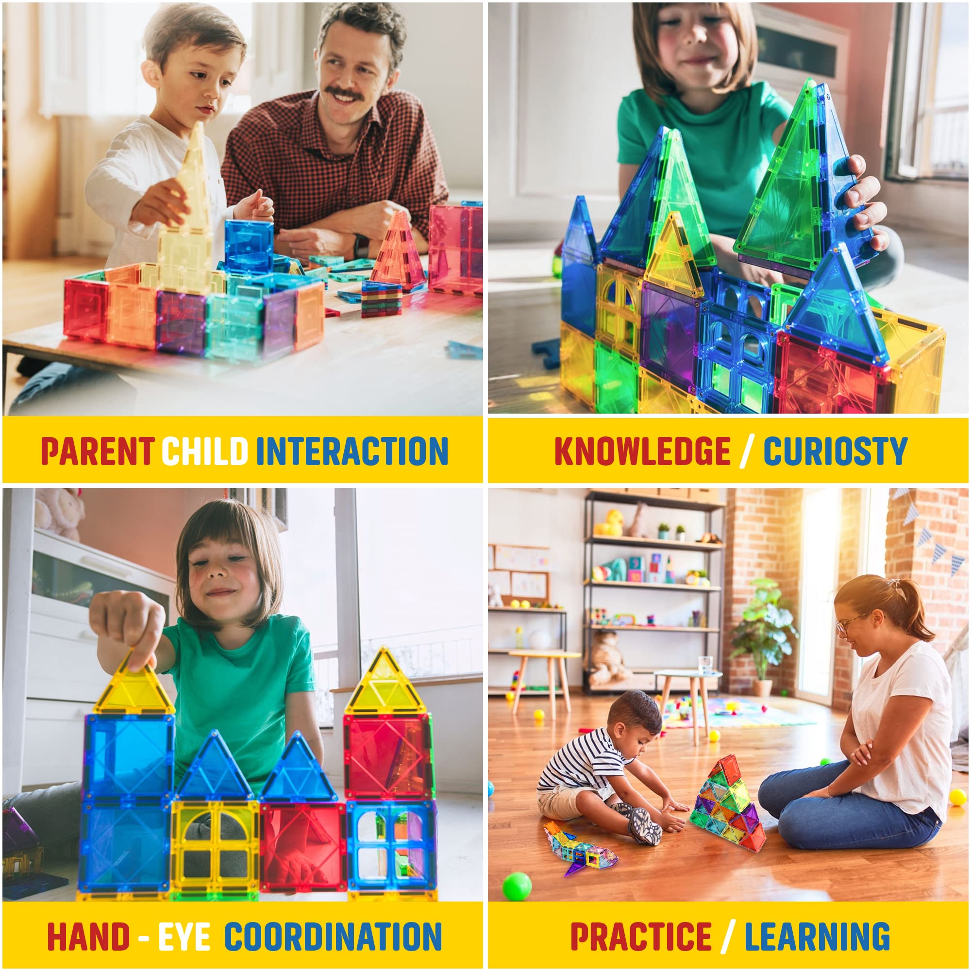 AAA777USA Magnetic 3D Building Block Tiles Learning and Educational Stem Toys for Kids, Toddlers Boys & Girls, Develops Creativity and Motor Skills β 102 Pcs Set