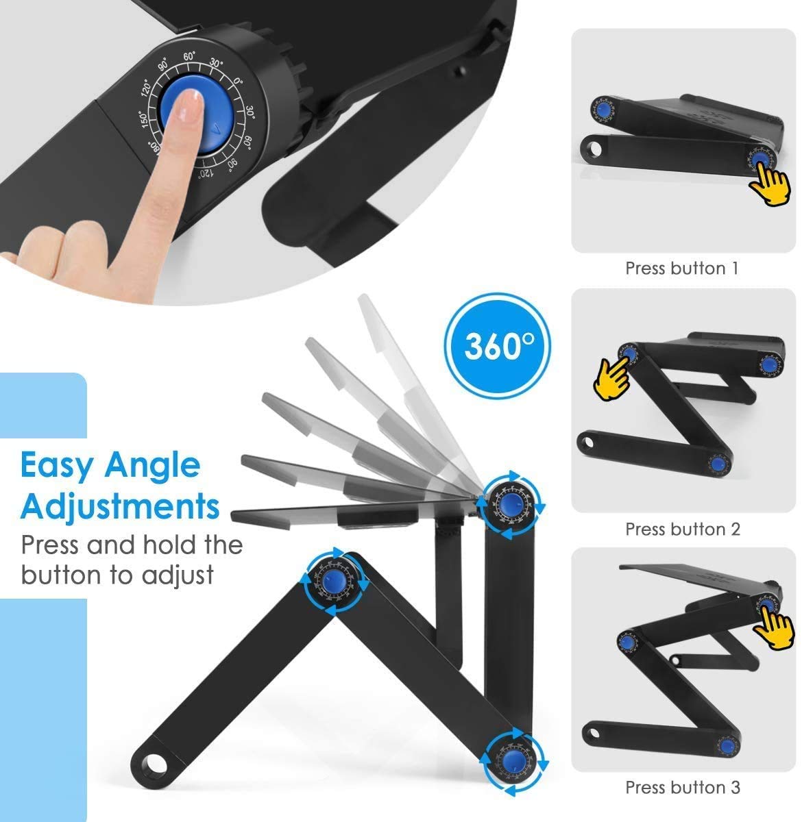 Laptop Table, Adjustable Laptop Bed Table, Laptop Computer Stand, Portable Laptop Workstation Notebook Stand Reading Holder with Large CPU Cooling Fan and Mouse Pad in Bed Couch Office Sofa