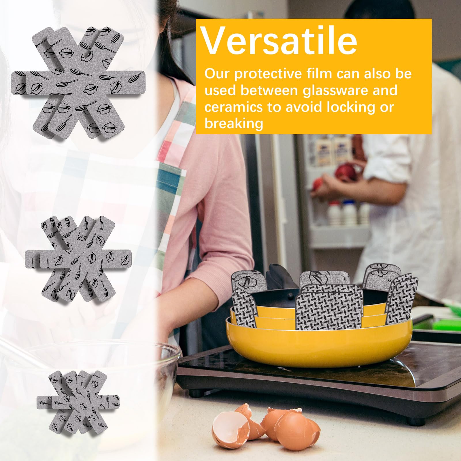 12 PCS pan Protectors for Stacking,Set of 3 Different Size 11/14/15 inches,pan separators Protectors,Pot Pads Anti-Slip to Avoid Scratching or Marring When Stacking