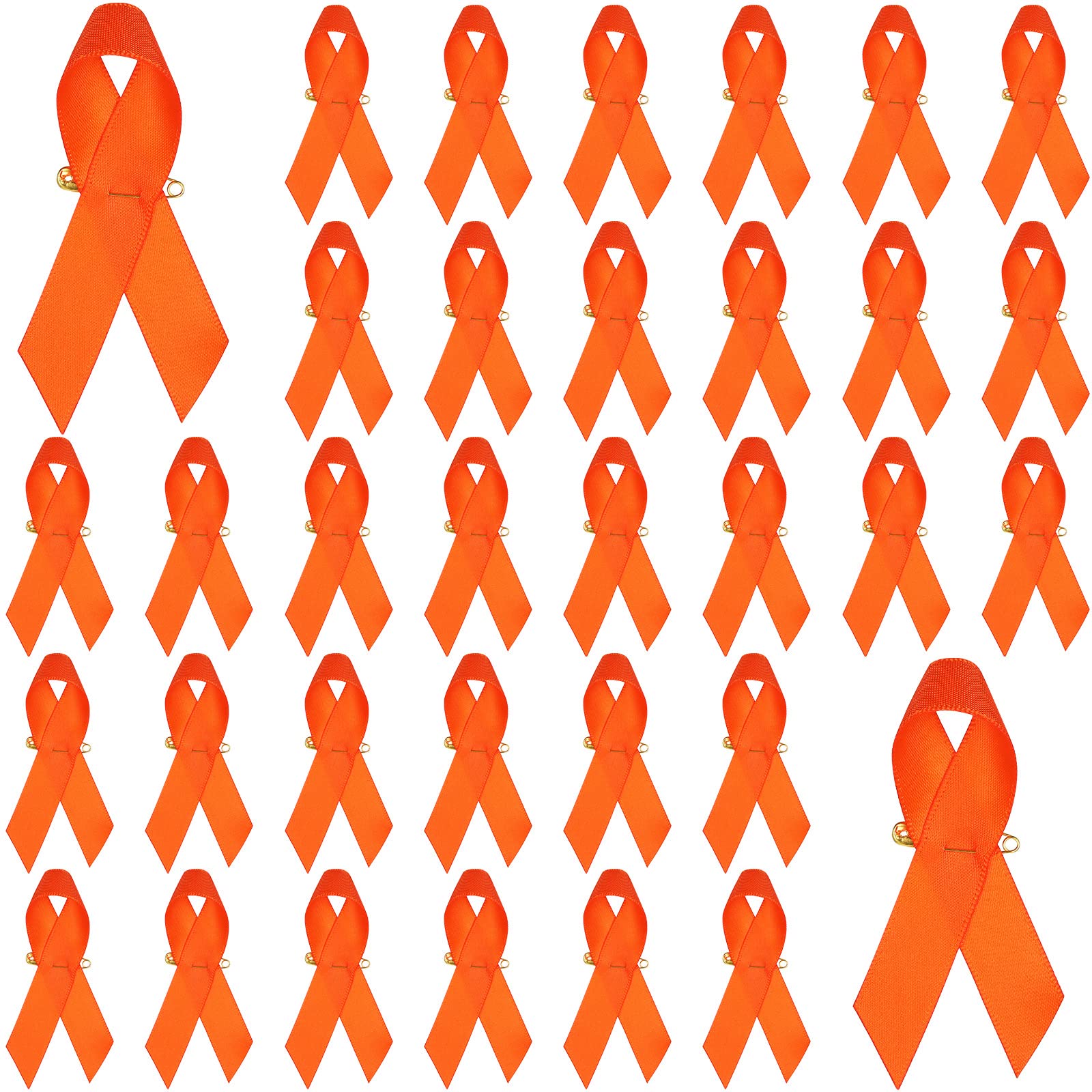 150 Pieces Orange Ribbon Satin Pins Awareness Pins Leukemia Lymphoma Cerebral Cancer Awareness Pins Orange Brooch with Safety Pins for Women Man Charity Public Social Event